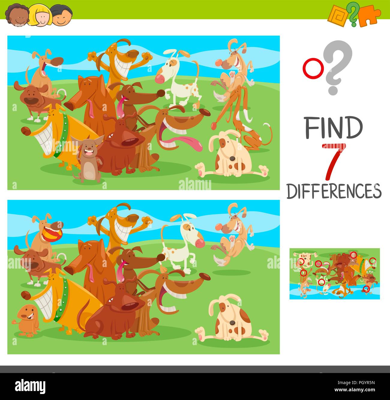 Cartoon Illustration of Finding Seven Differences Between Pictures ...