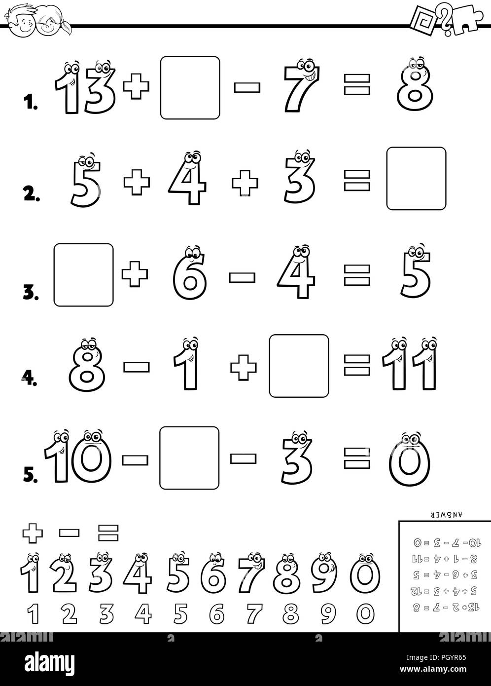 Black and White Cartoon Illustration of Educational Mathematical ...