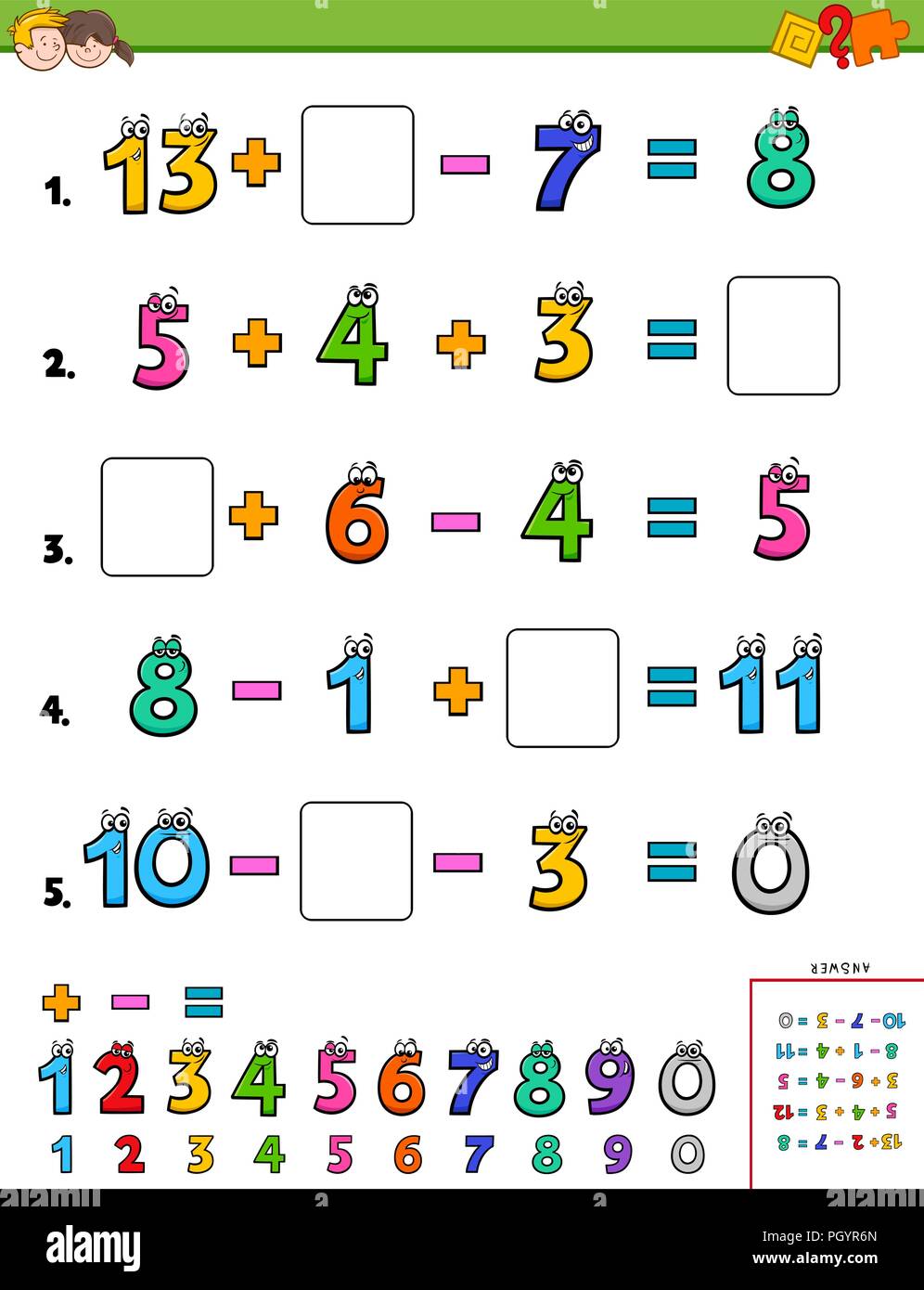 Cartoon Illustration of Educational Mathematical Calculation Puzzle ...