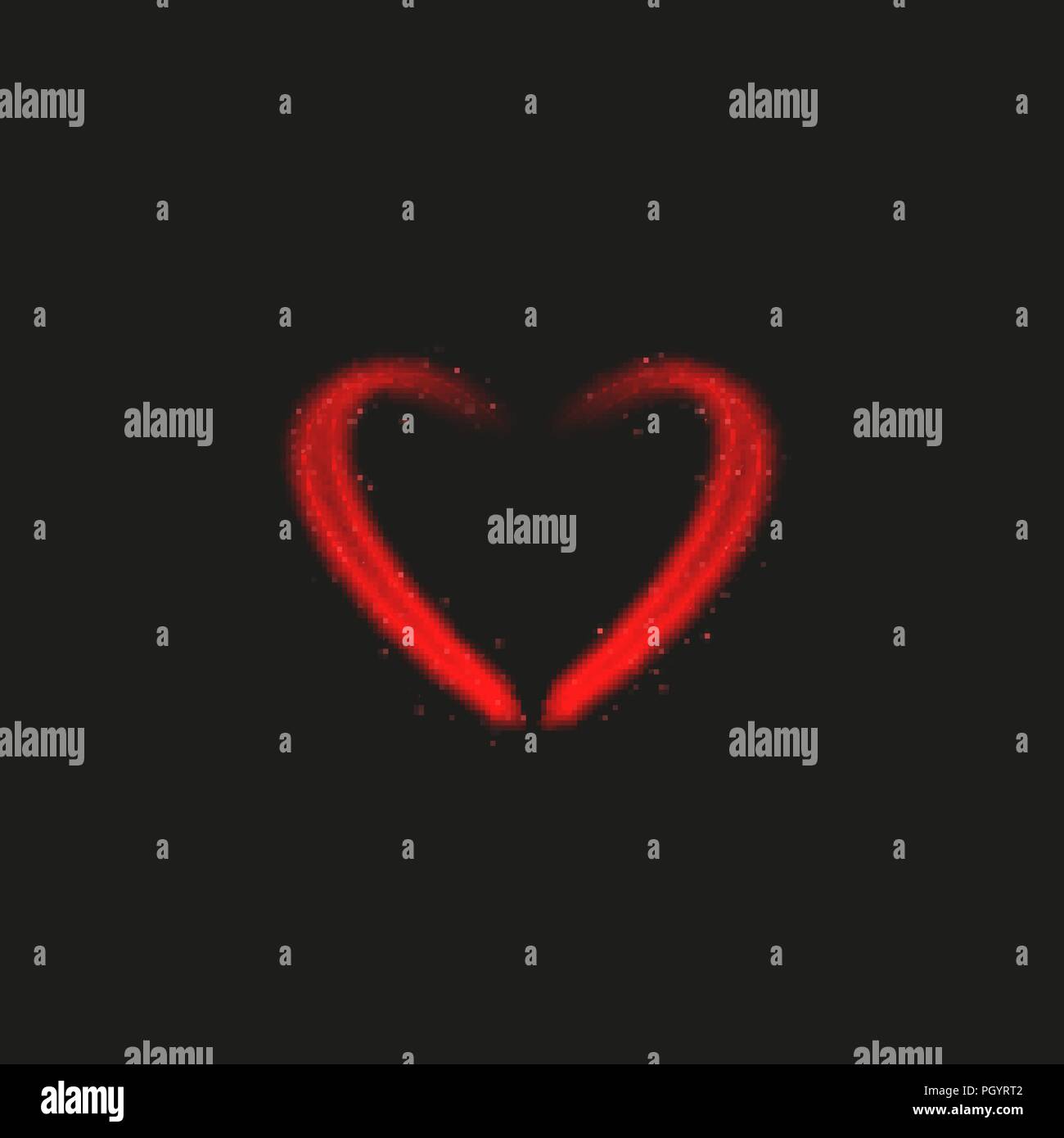 Bright neon heart. Heart sign on dark transparent background. Neon glow ...