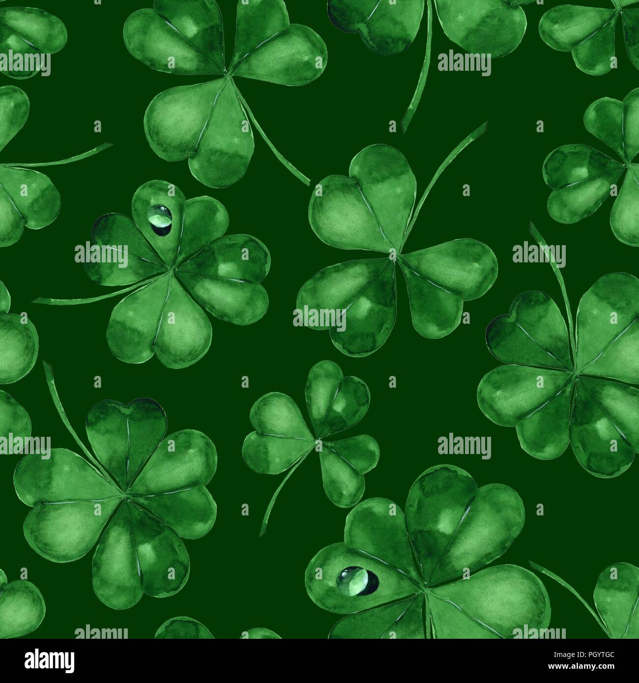 Seamless pattern with watercolro clover. Green four leaf clover Stock ...