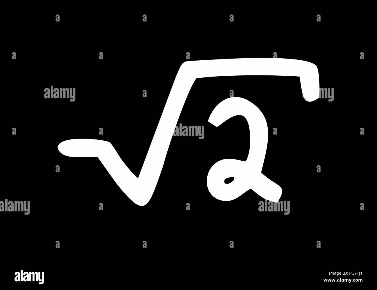 Freehand illustration of the square root of two on dark background ...
