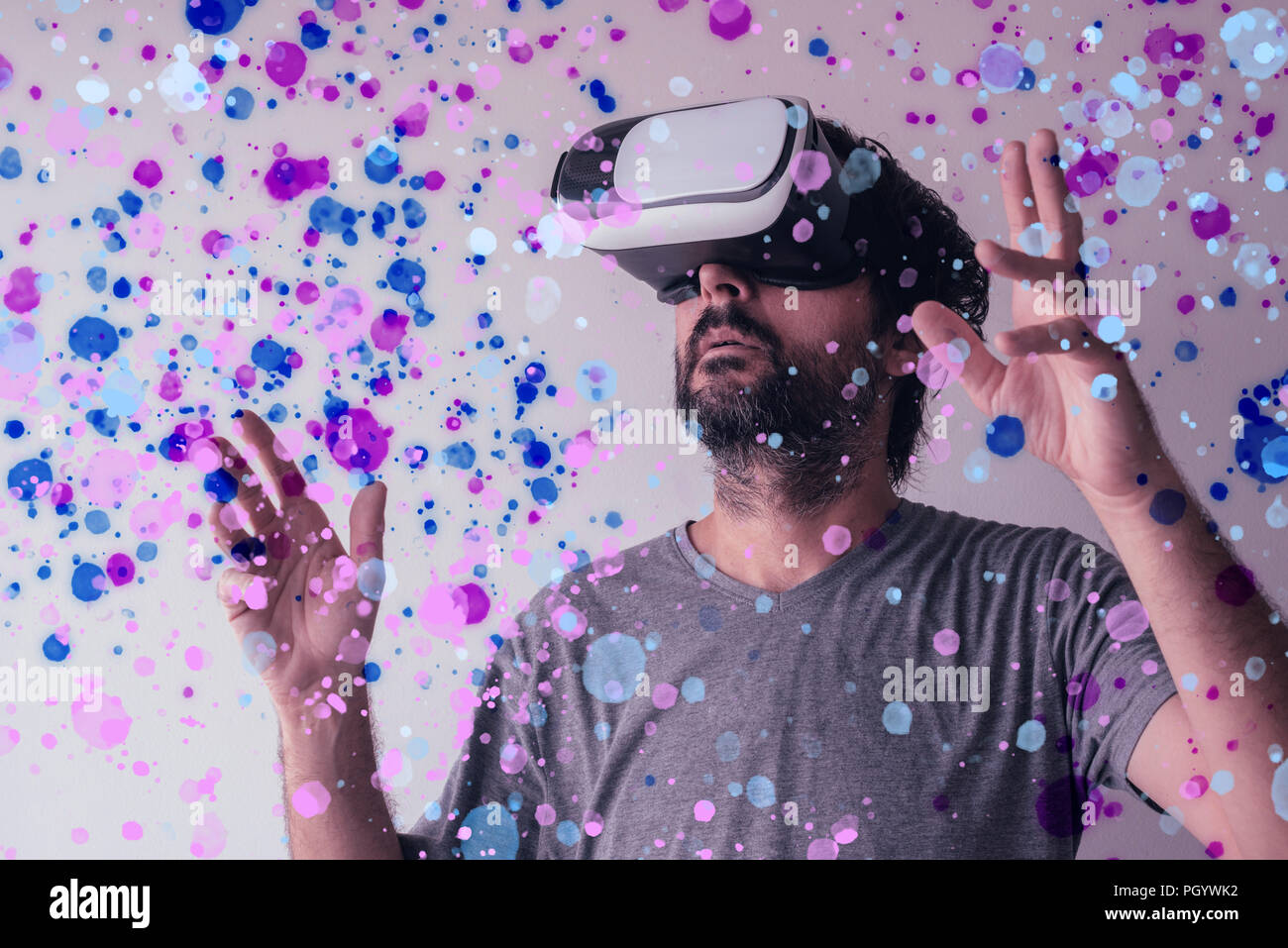 Virtual reality immersion, man wearing VR headset Stock Photo - Alamy