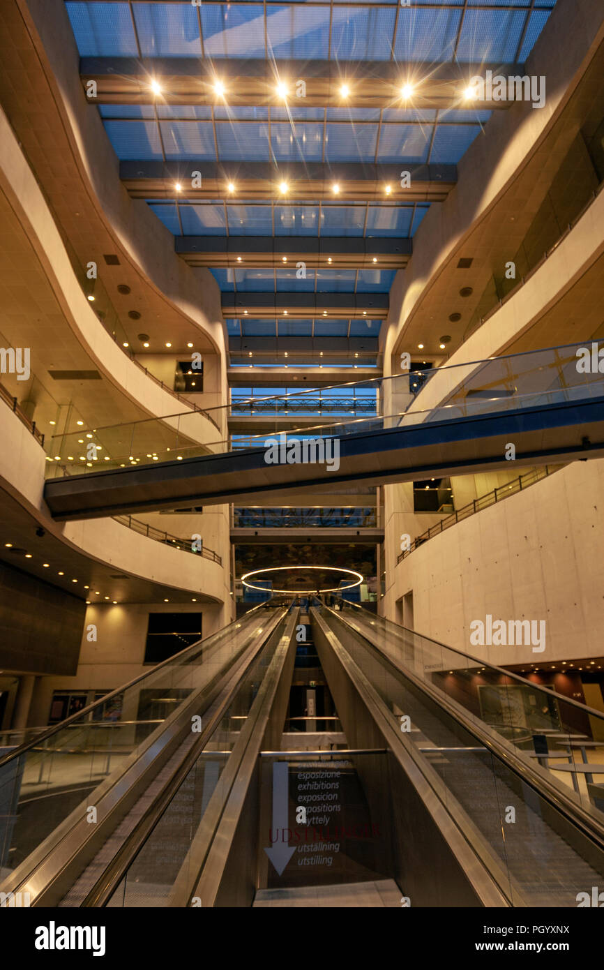 Escalator in the interior of the Royal Danish Library, The Black ...