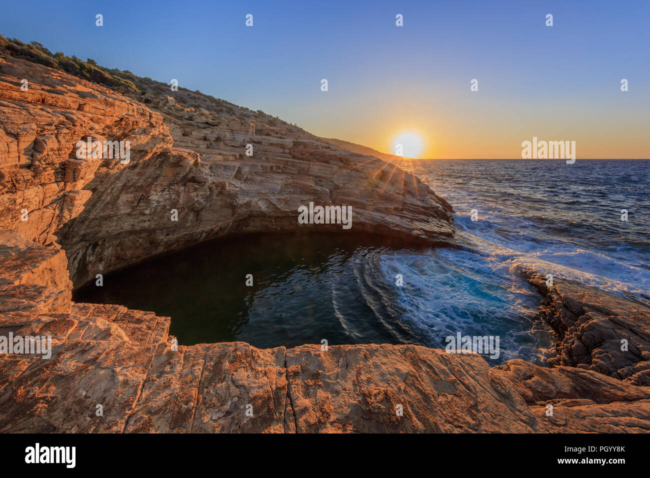 Giola, natural sea water pool located on Thassos island, Greece Stock ...
