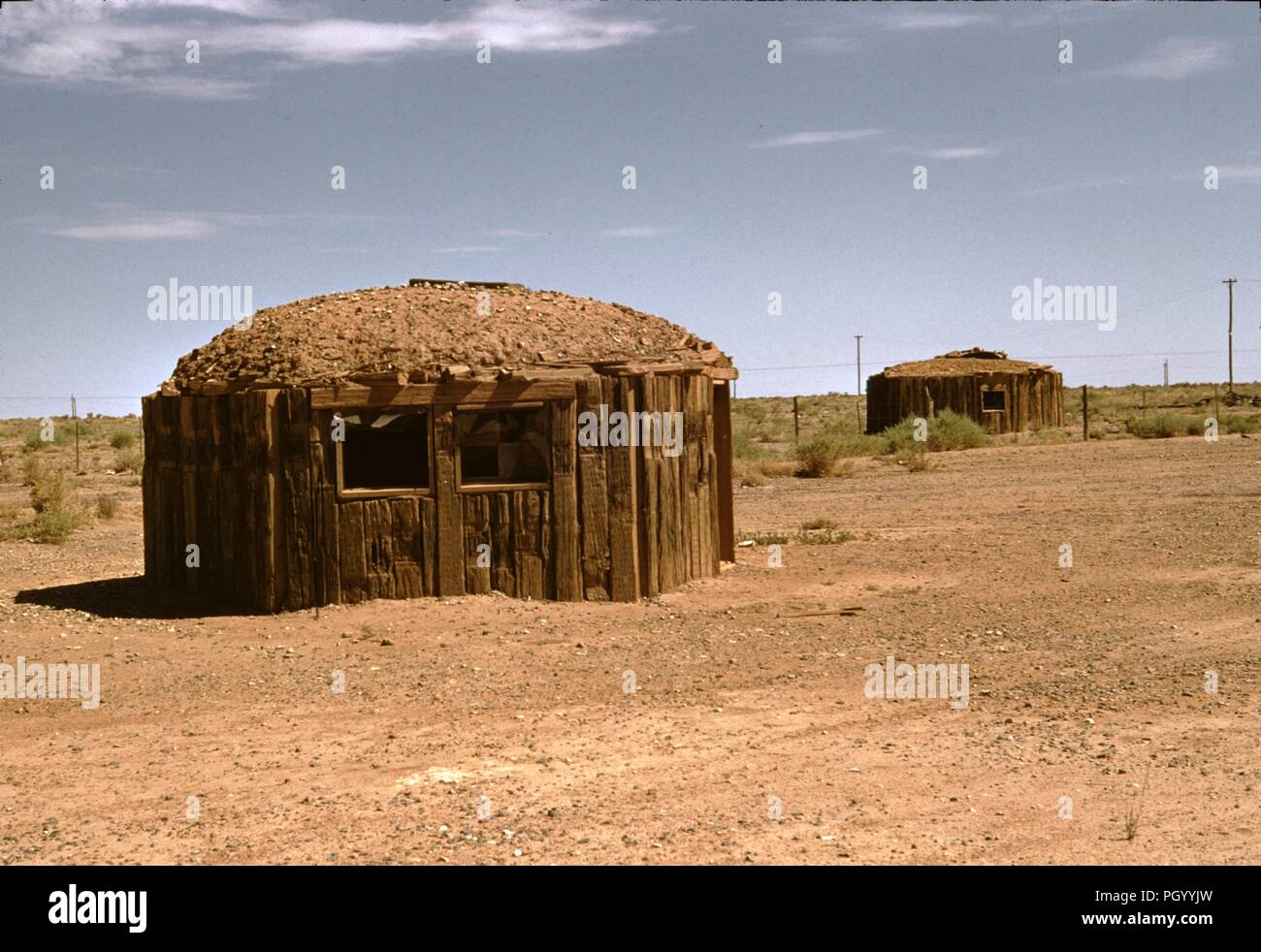 Traditional Hogan or wood and earth hut, an indigenous dwelling of the ...