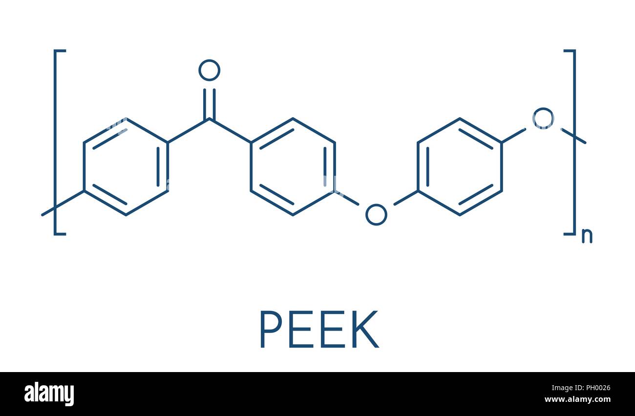 Polyether ether ketone (PEEK) polymer, chemical structure. Skeletal ...