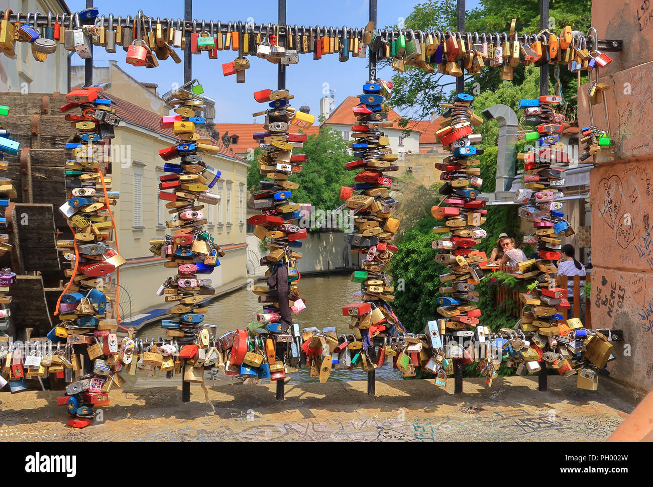 Padlocks of Love on the Certovka pedestrian bridge in Prague Stock ...
