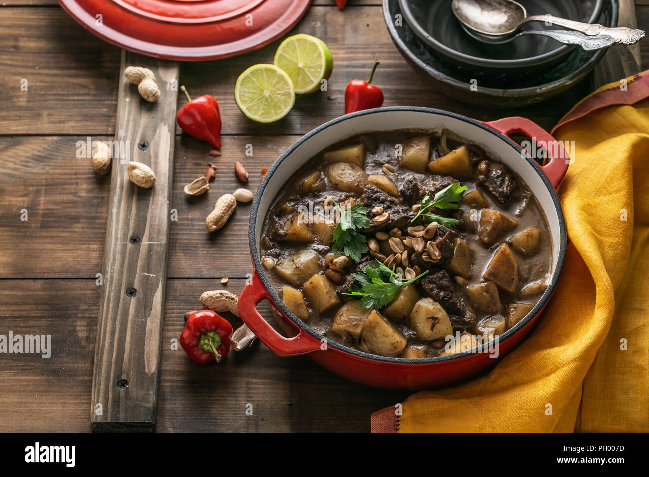 Beef and potato stew in pot, asian cuisine, copy space Stock Photo - Alamy