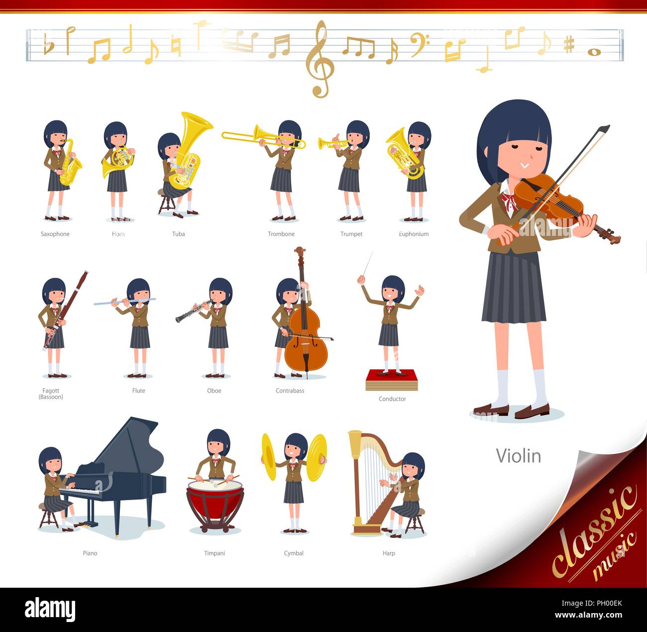 A set of school girl on classical music performances.There are actions ...