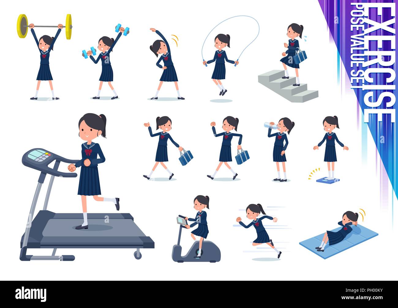 A set of school girl on exercise and sports.There are various actions ...
