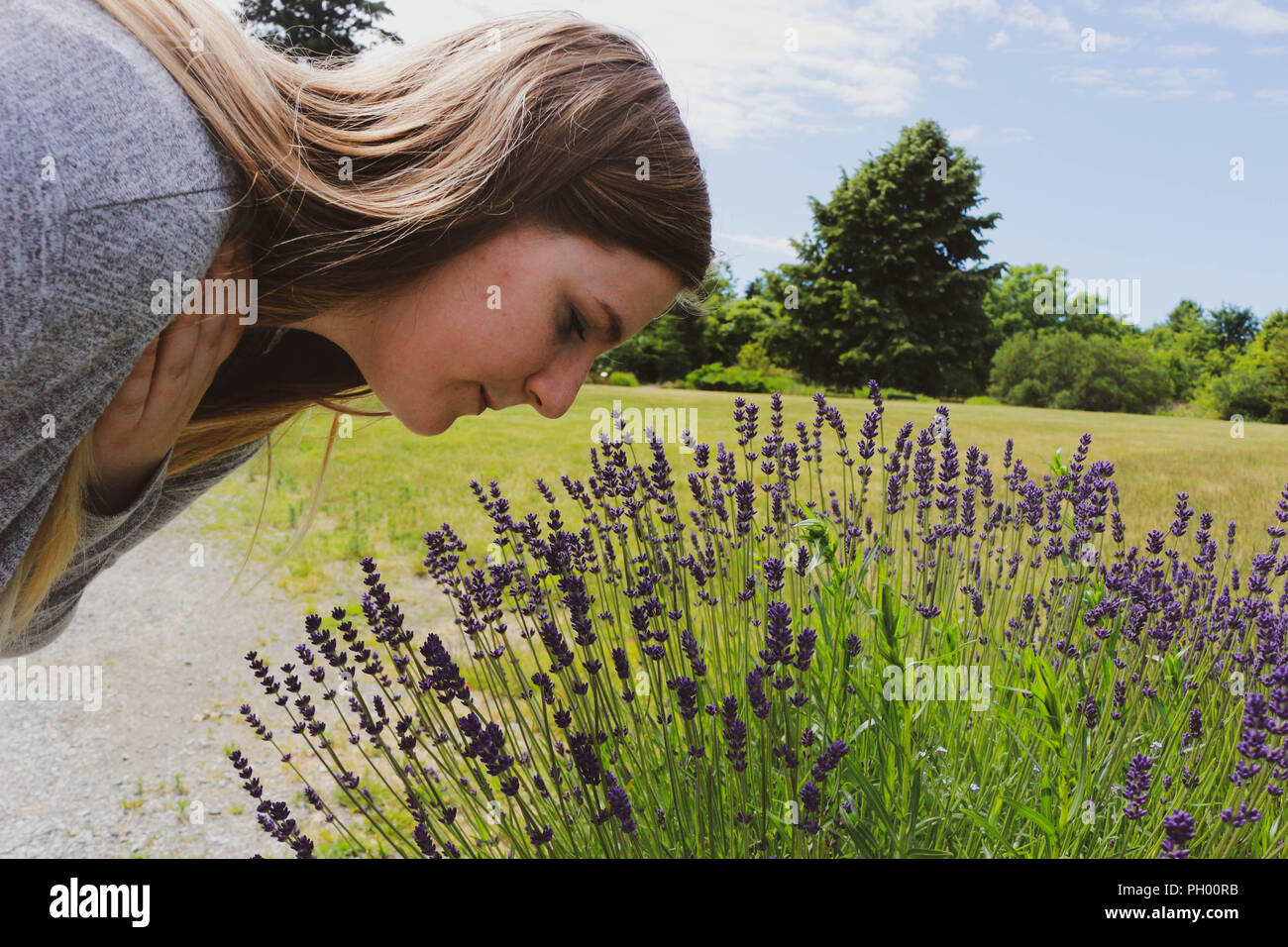 Beautiful Woman In The Garden Smelling Flowers Girl Smelling A Bouquet