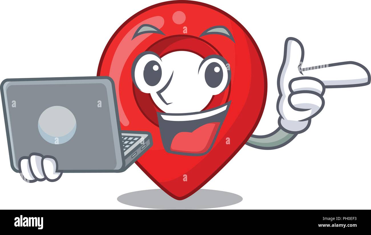 With laptop GPS navigation pin on character cartoon vector illustration ...