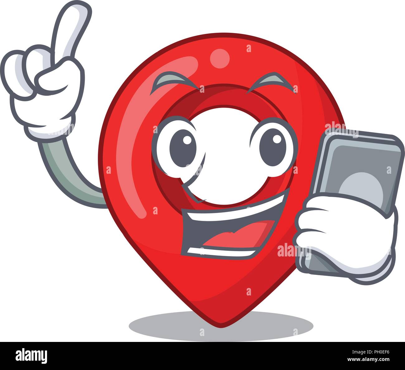 With phone GPS navigation pin on character cartoon vector illustration ...