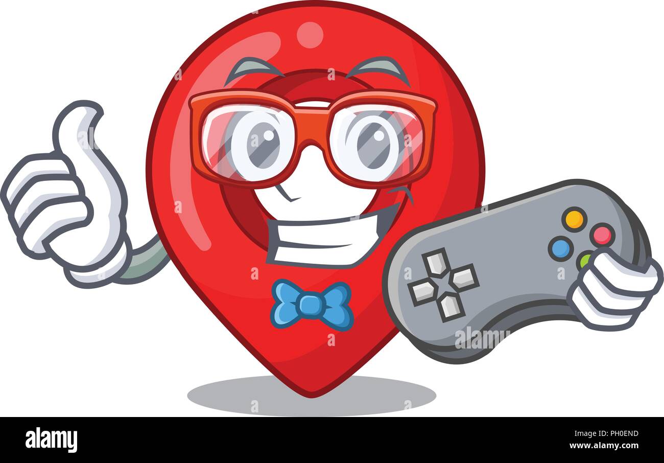 Gamer map pointer navigation pin mascot cartoon vector illustration ...