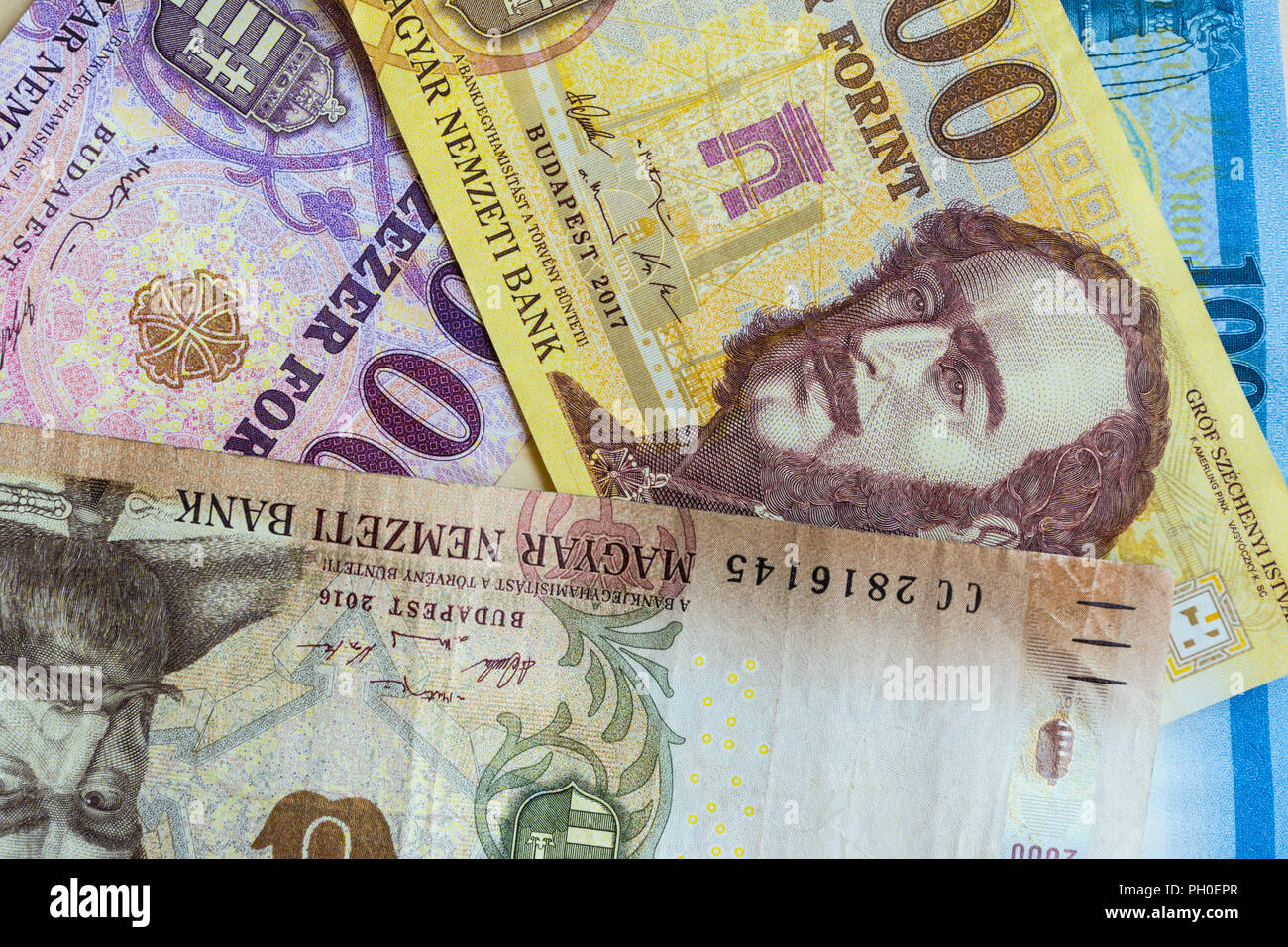 Different Hungarian Banknotes background. Europe Hungary Banking ...