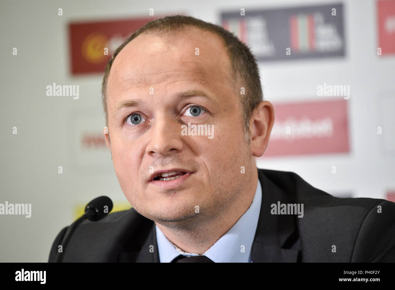 Vice Chairman of Conotoxia, Piotr Kicinski, during the press conference ...