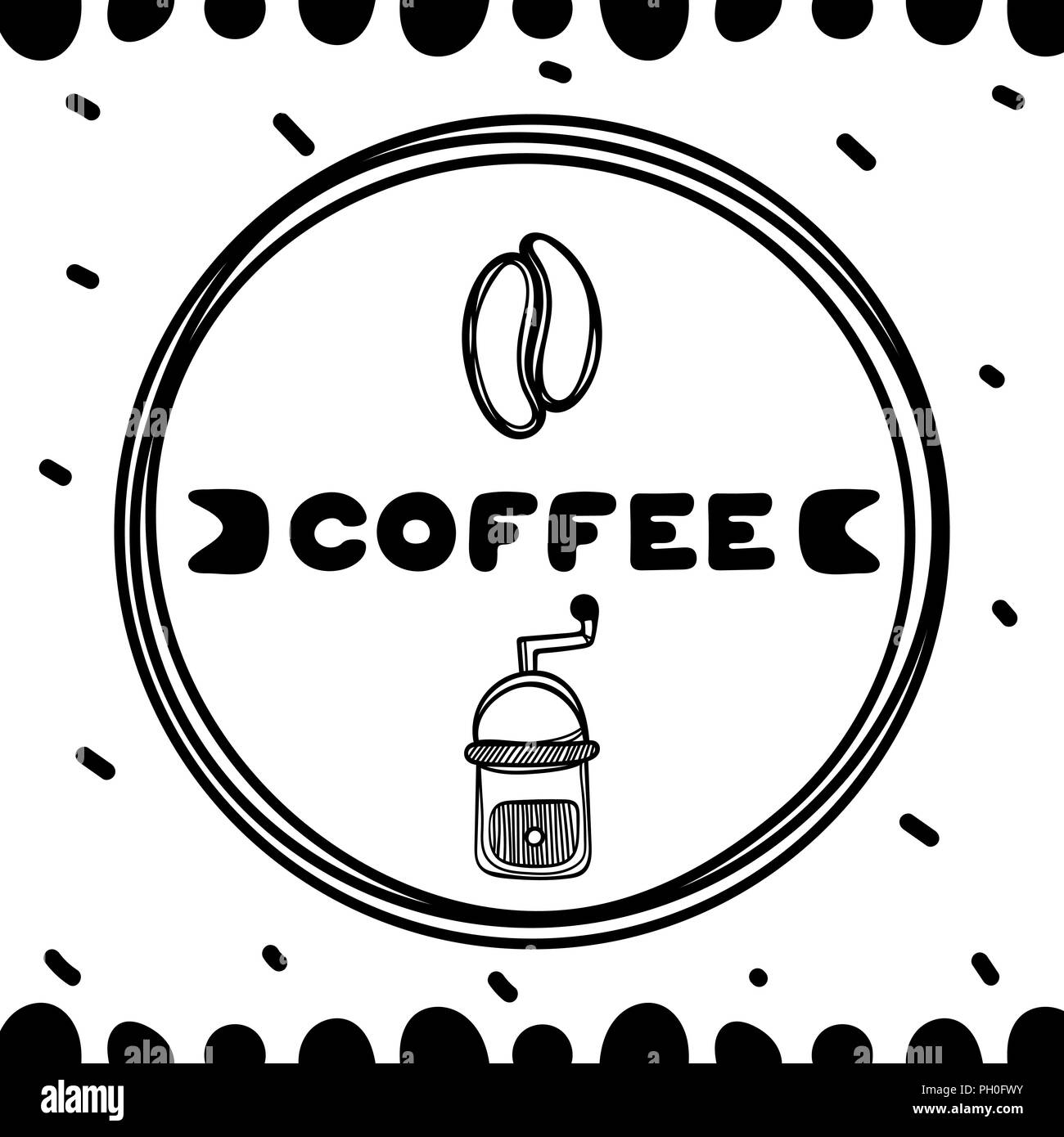Cute coffee cover for cafe. Sketch concept illustration. Linear graphic ...