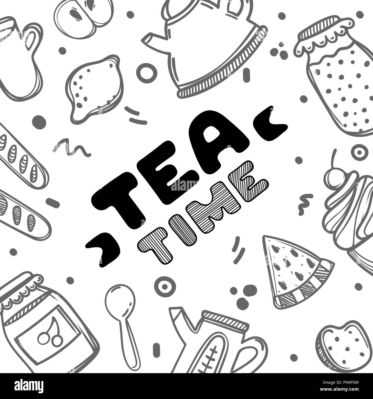Cute hand drawn poster menu for cafe on food background with tea time ...