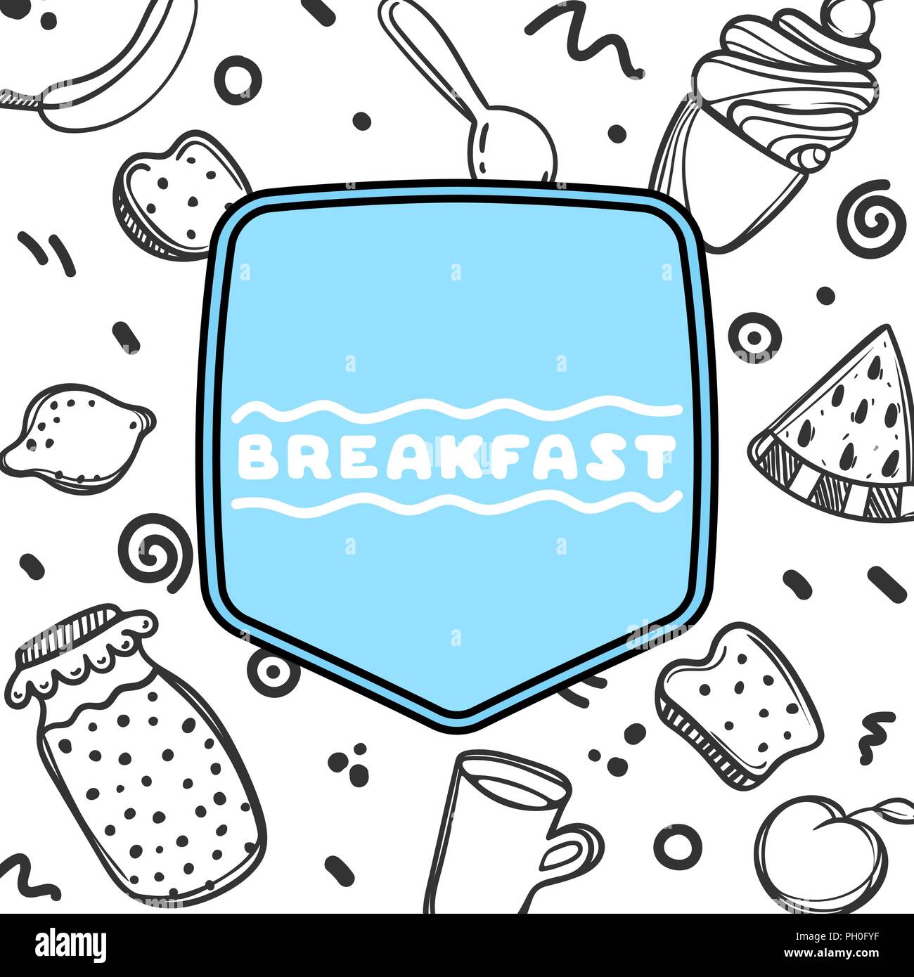 Cute hand drawn menu for cafe on food background. Linear illustration ...