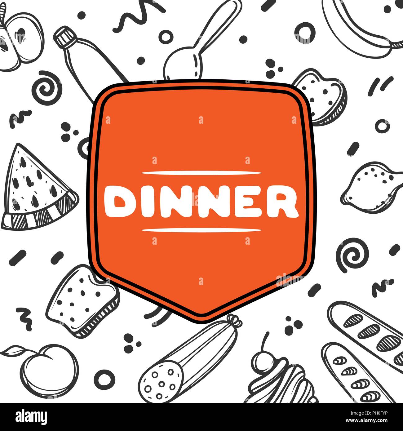 Cute hand drawn menu for cafe on food background. Linear illustration ...
