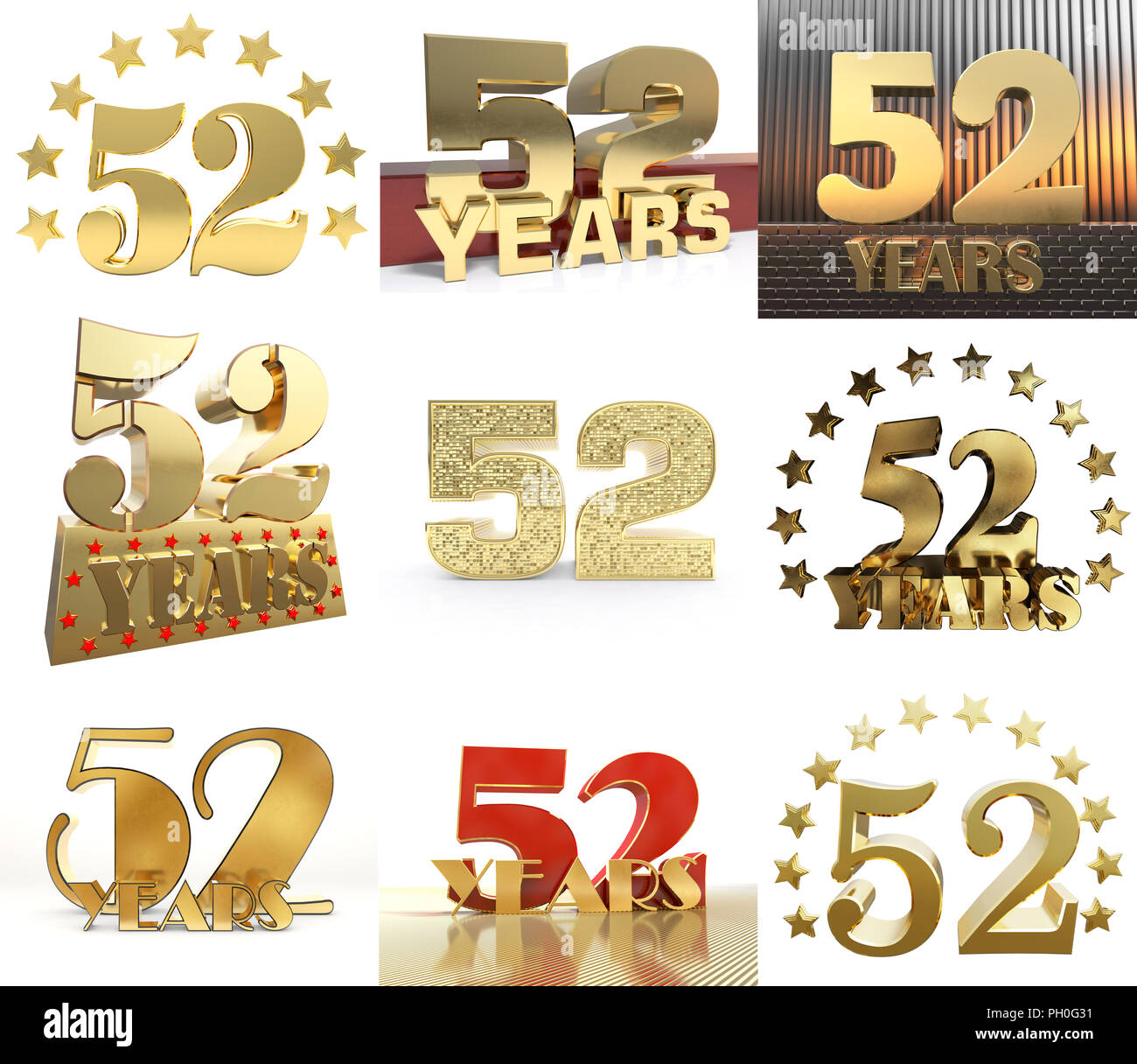 Set of number fifty two year (52 year) celebration design. Anniversary ...