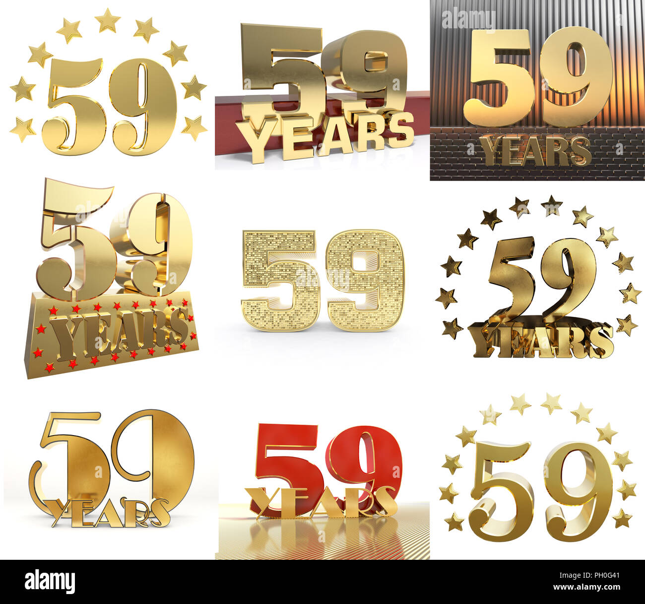 Set of number fifty nine year (59 year) celebration design. Anniversary ...