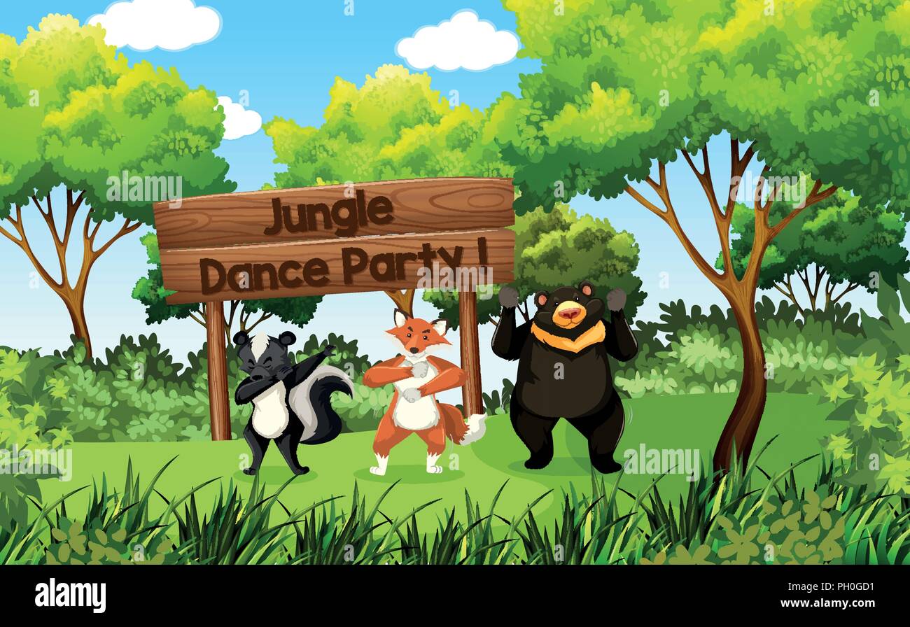 cute animals jungle dance party illustration Stock Vector Image & Art ...