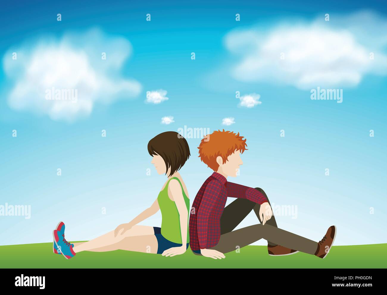 Two people sitting together illustration Stock Vector Image & Art - Alamy