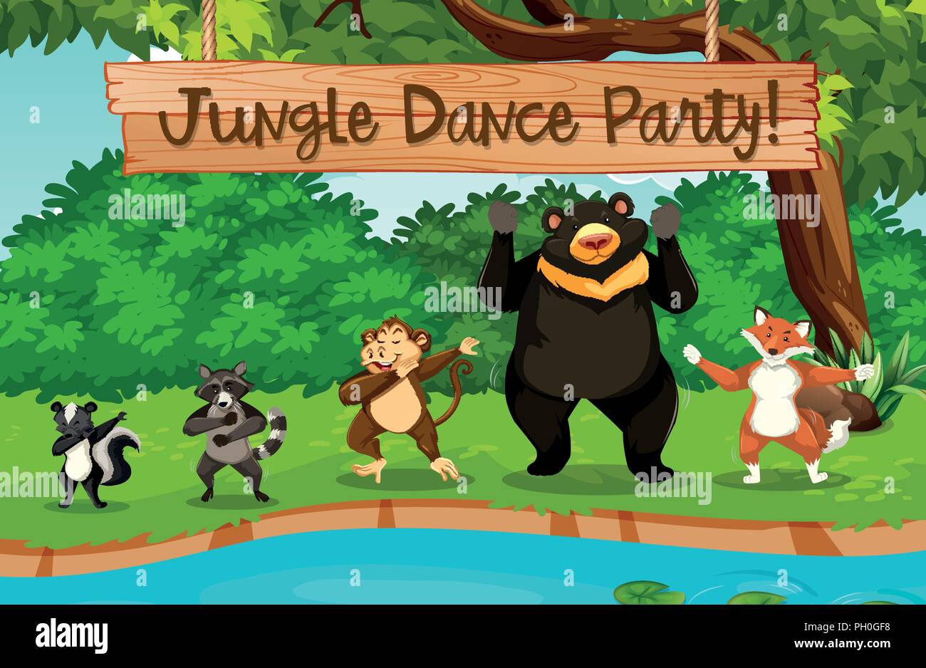 Animals and jungle dance party illustration Stock Vector Image & Art ...