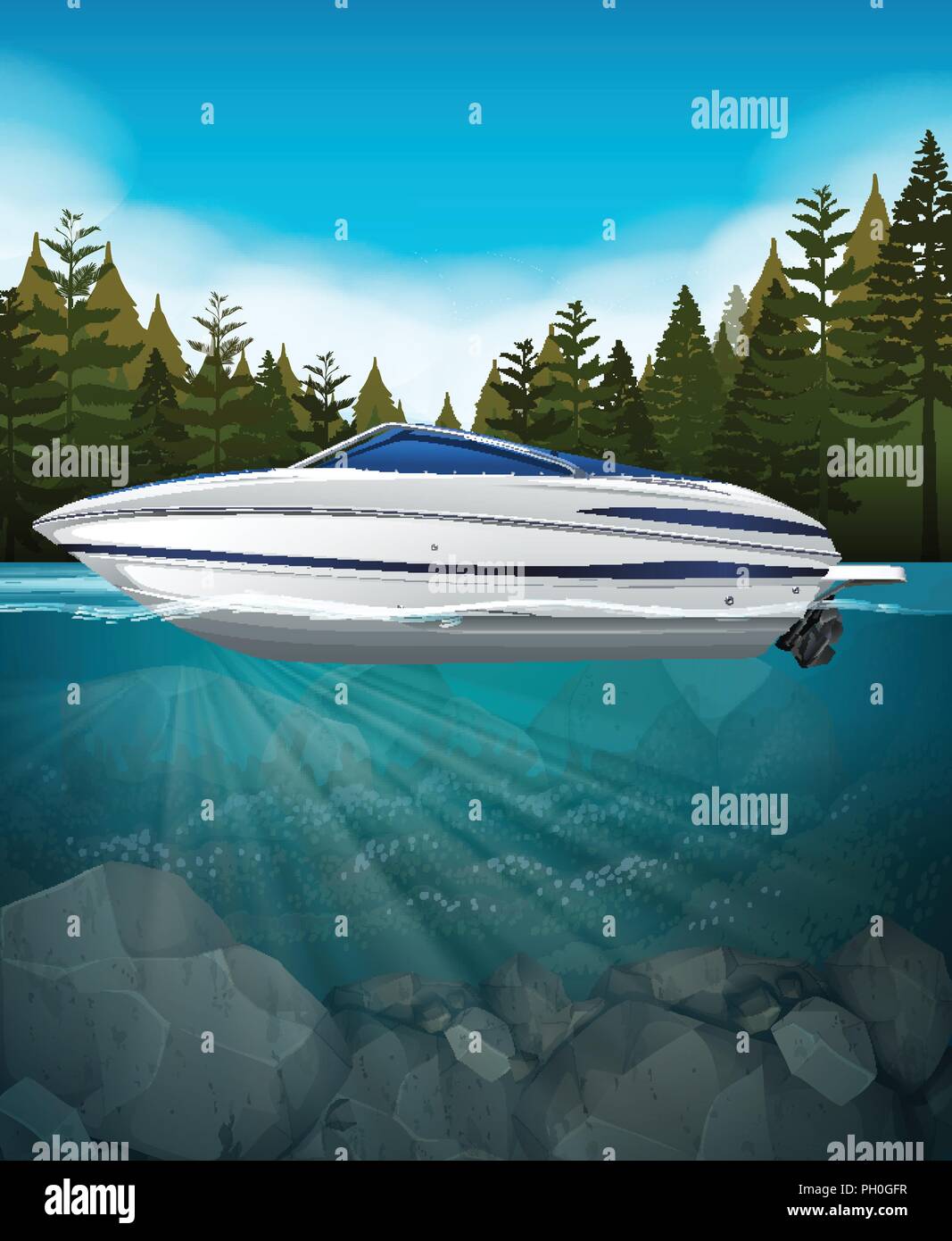 A speedboat in the lake illustration Stock Vector Image & Art - Alamy