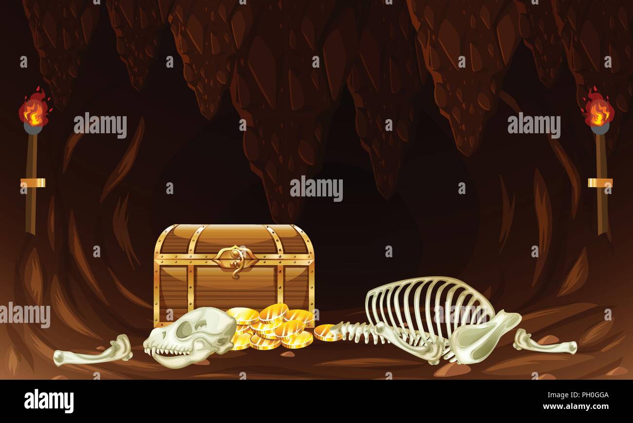 Treasure chest in underground cave illustration Stock Vector Image ...