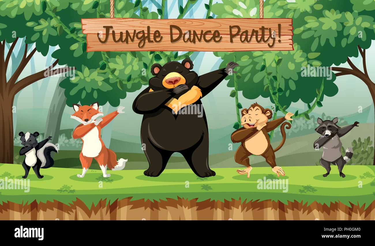 Jungle dance party animals illustration Stock Vector Image & Art - Alamy
