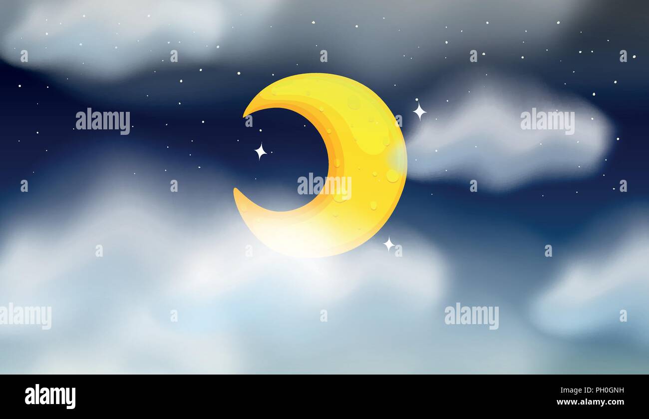 Cresent moon night scene illustration Stock Vector Image & Art - Alamy