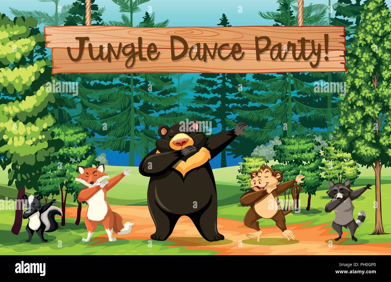 Jungle dance party scene illustration Stock Vector Image & Art - Alamy