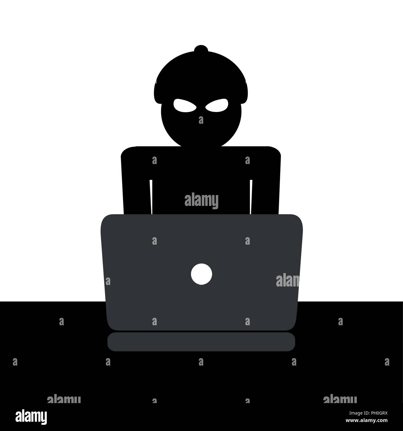Hacker in the mask with laptop on white background isolated vector ...