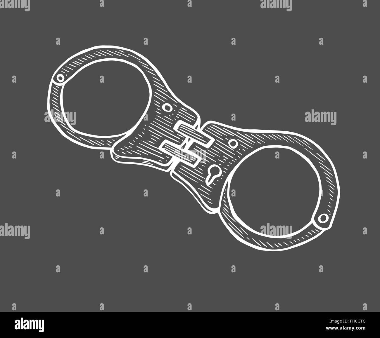 Handcuffs. Hand drawn Engraving vintage vector black. Isolated on black ...