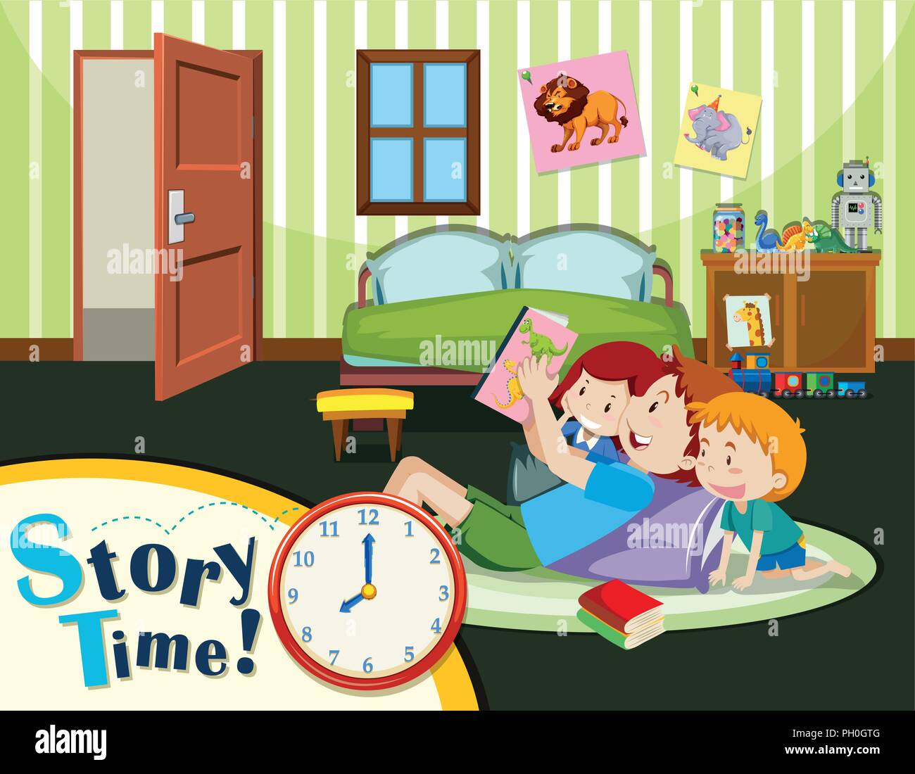 story time dad and children illustration Stock Vector Image & Art - Alamy