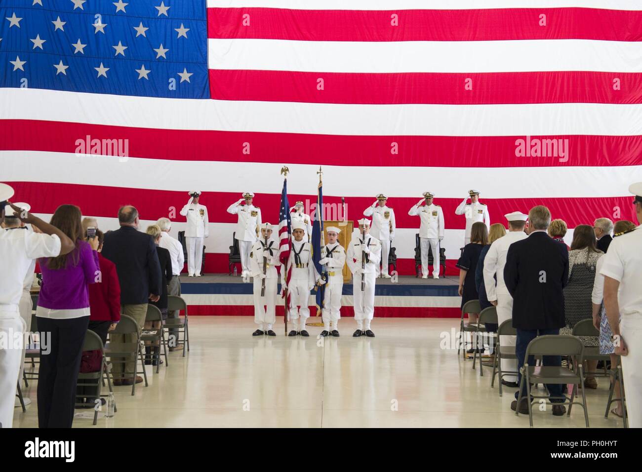 OAK HARBOR, Wash. (June 14, 2018) The color guard parades the colors ...