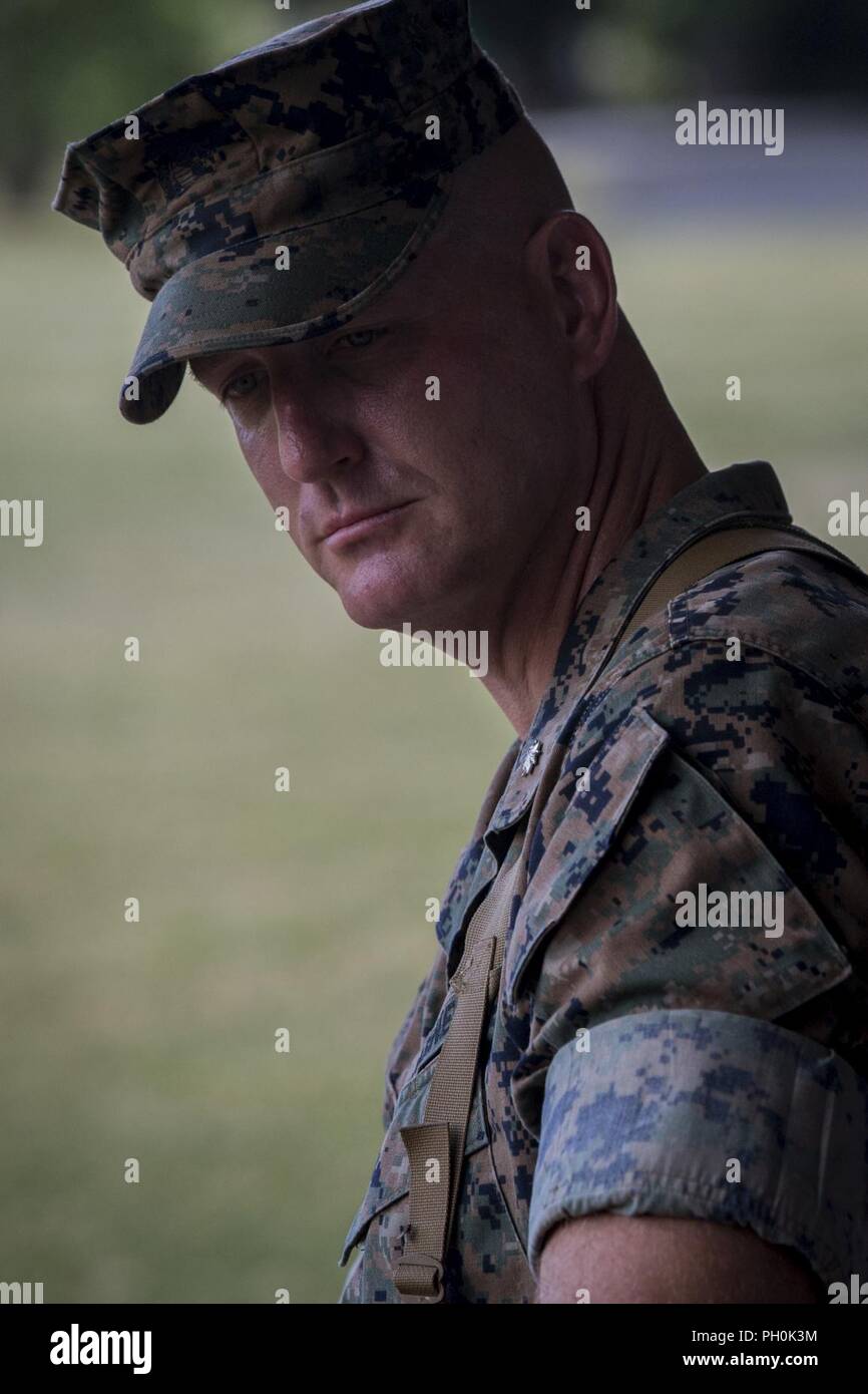 U.S. Marine Corps Lt.Col. Benjamin Harrison, off-going commanding ...