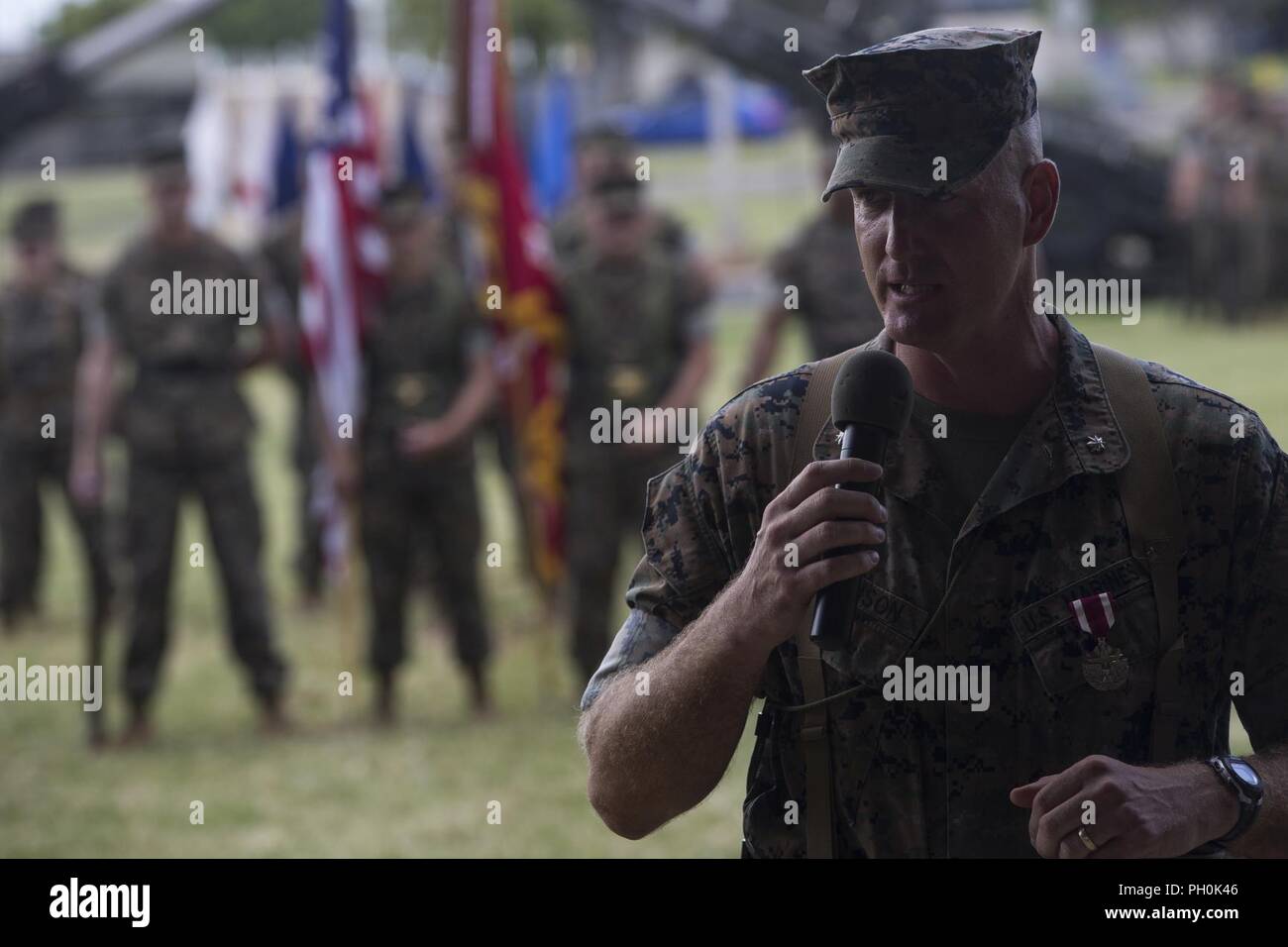 U.S. Marine Corps Lt.Col. Benjamin Harrison, off-going commanding ...