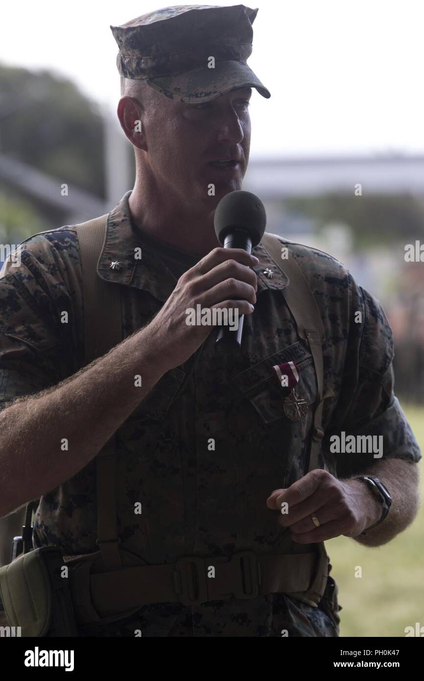 U.S. Marine Corps Lt.Col. Benjamin Harrison, off-going commanding ...