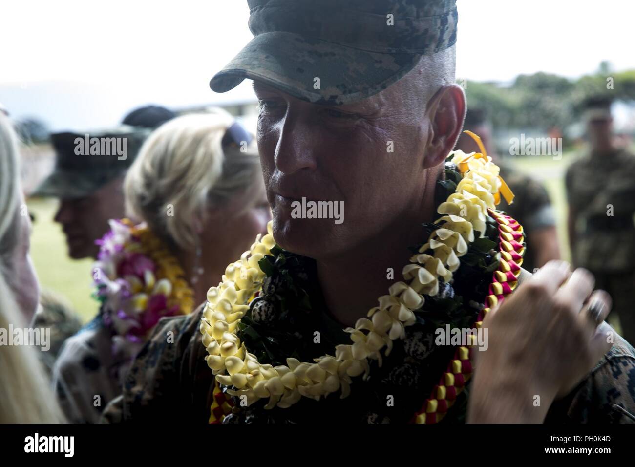 U.S. Marine Corps Lt.Col. Benjamin Harrison, off-going commanding ...