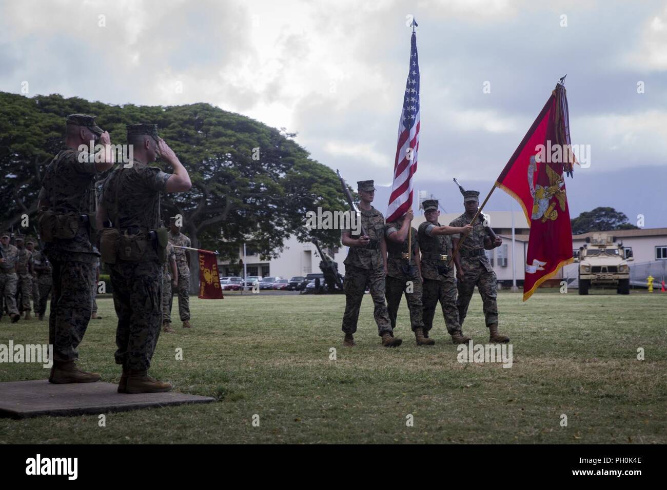 U.S. Marine Corps Lt.Col. Benjamin Harrison, off-going commanding ...