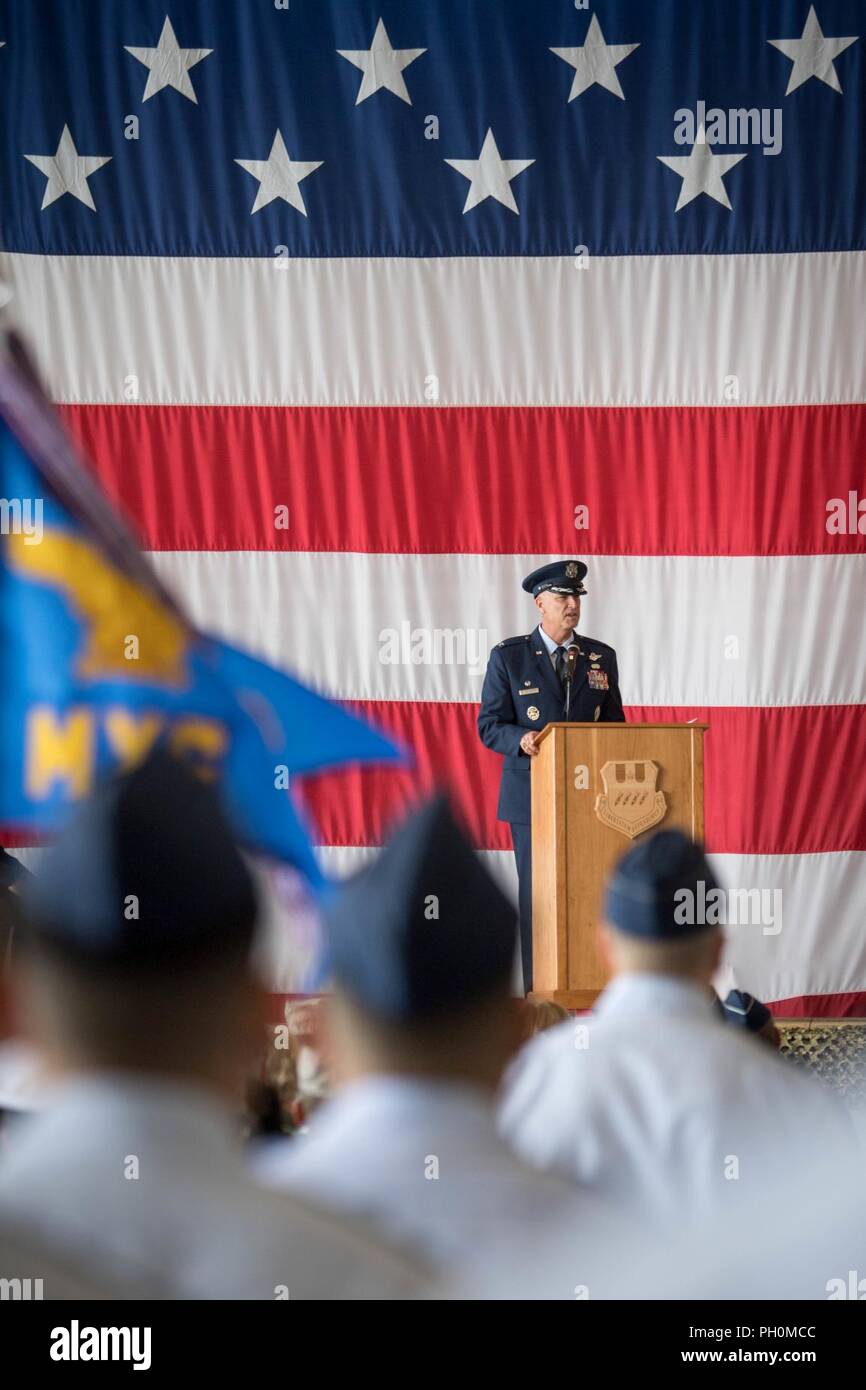 Col. Michael Miller, 2nd Bomb Wing commander, speaks to Airmen during ...