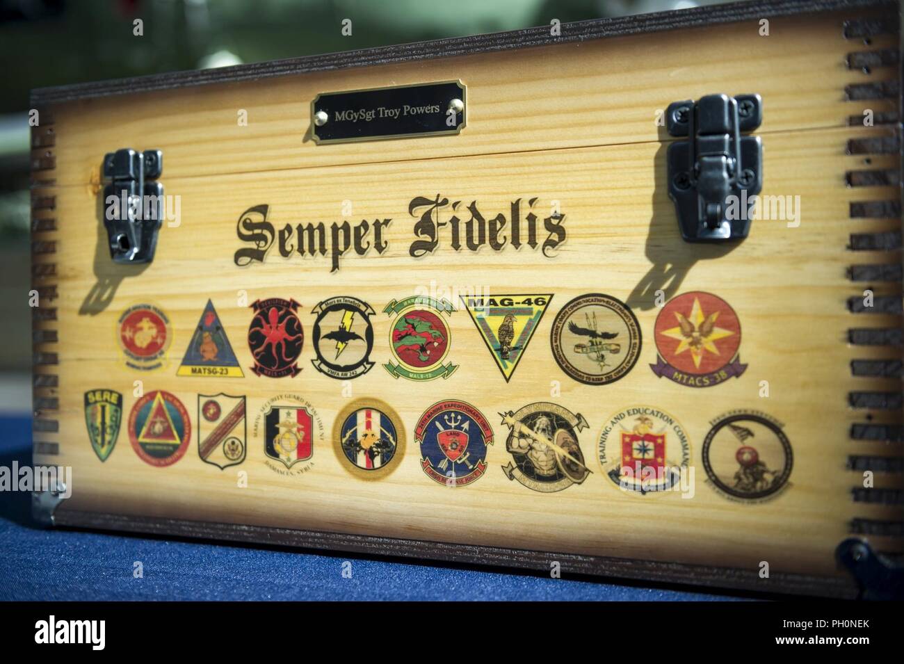 A personalized box is on display during a retirement ceremony for U.S ...