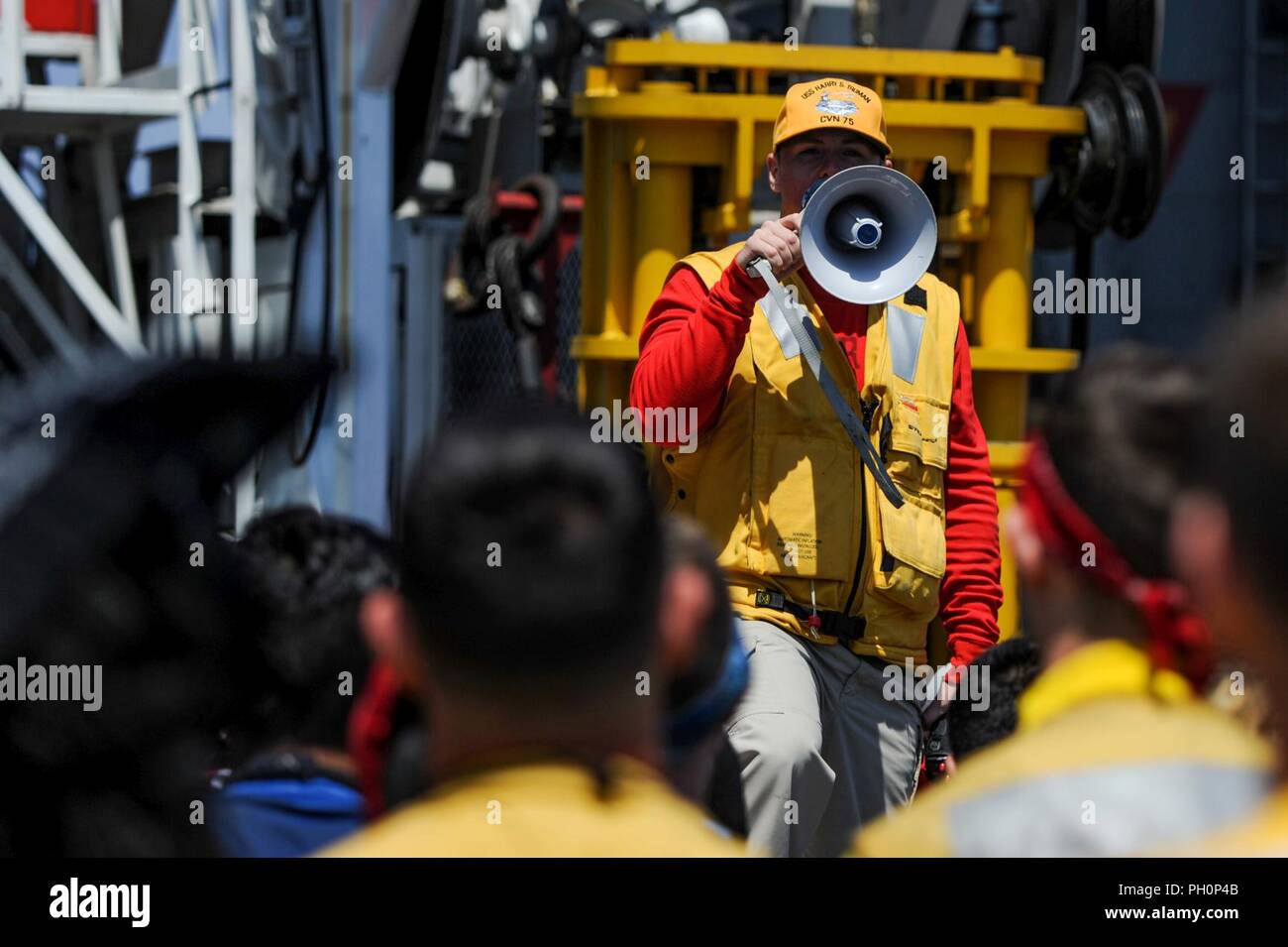 MEDITERRANEAN SEA (June 18, 2018) Ens. David Dysart instructs Sailors ...