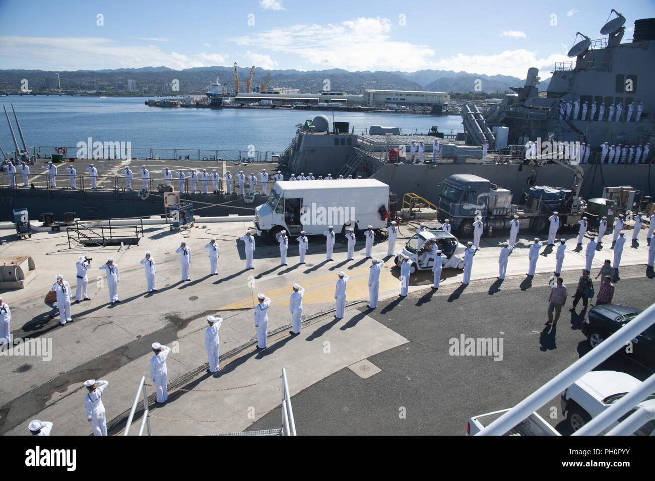 PEARL HARBOR (June 19, 2018) Hawaii-area Sailors render honors to ...