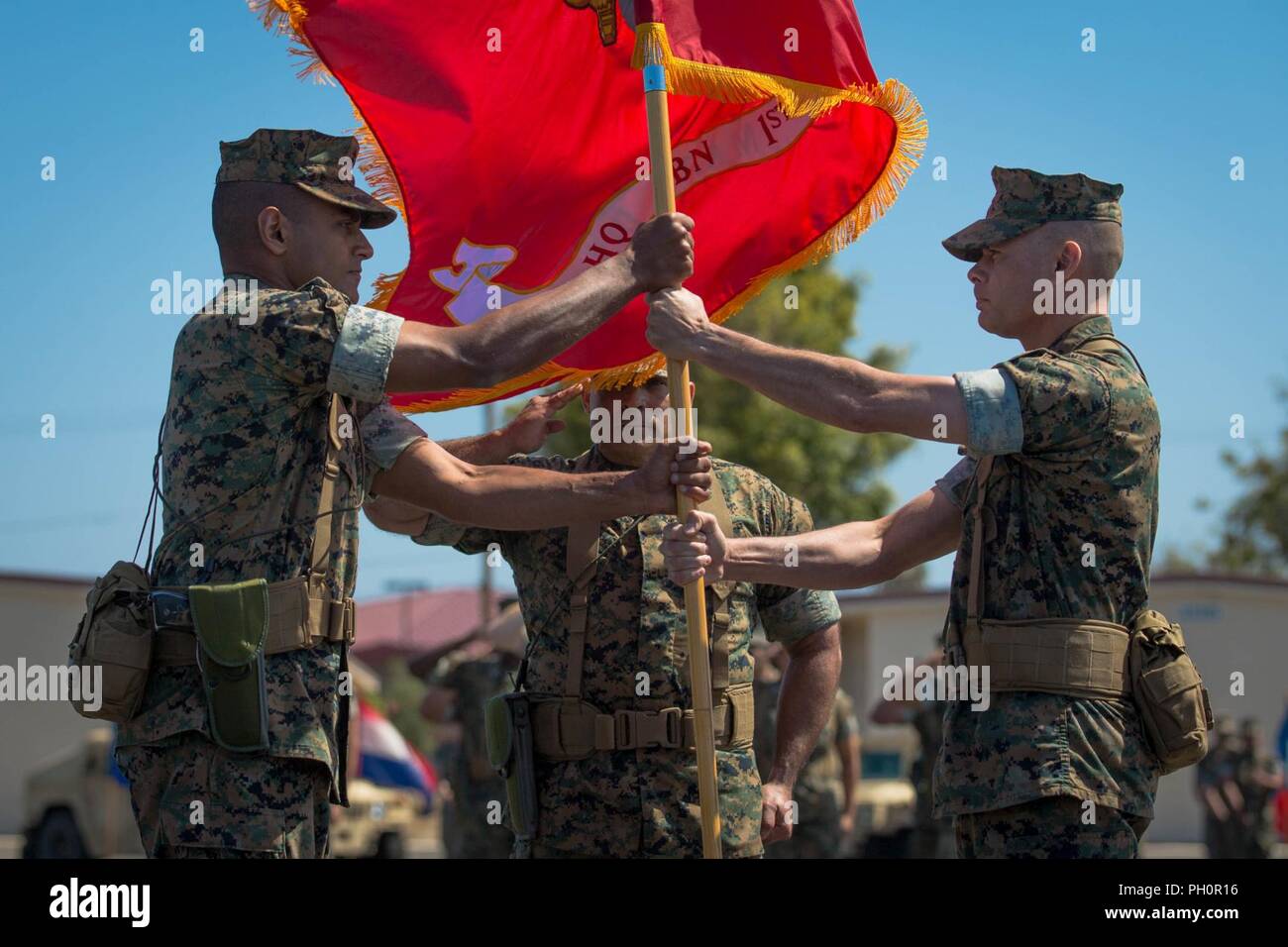 U.S. Marine Corps Maj. Arun Shankar, left, the incoming commanding ...