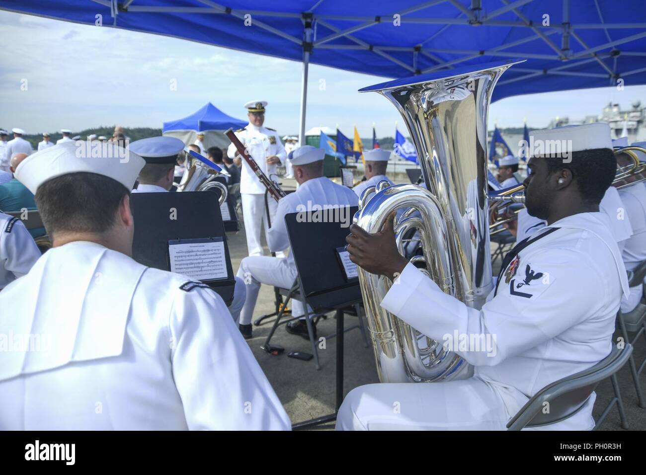 Wash. (June 20, 2018) Navy Band Northwest plays during a change of ...